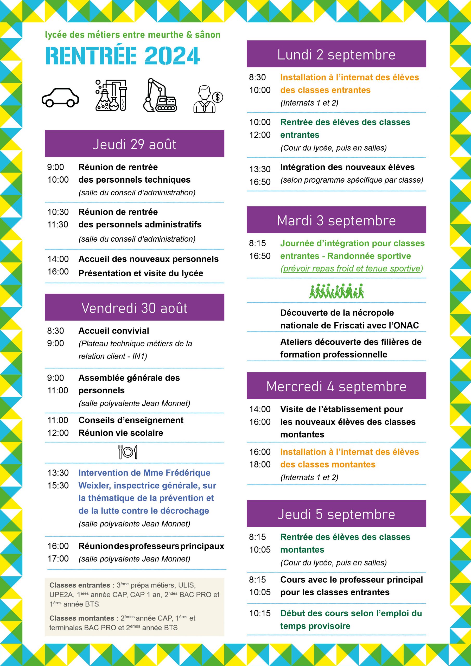 Calendrier de rentrée 2024 - Lycée des métiers entre Meurthe-et-Sânon Lycée des métiers entre ...